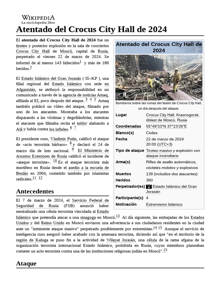 Atentado Del Crocus City Hall de 2024 | PDF | Vladimir Putin | Política ...