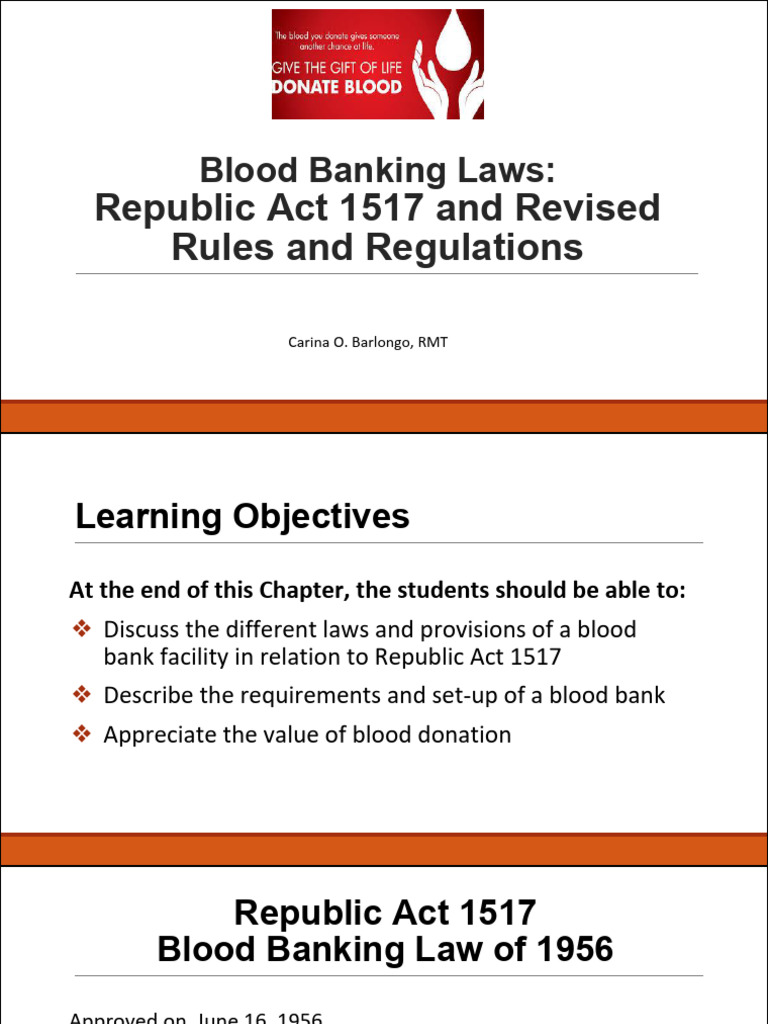 Blood Banking Law RA 1517 PDF | PDF