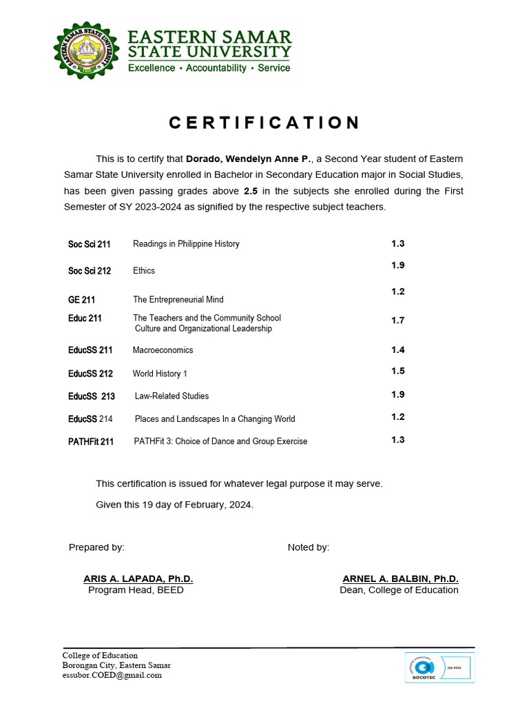 CERTIFICATION of No Grades Yet_020648_023610_013545_104107 | PDF