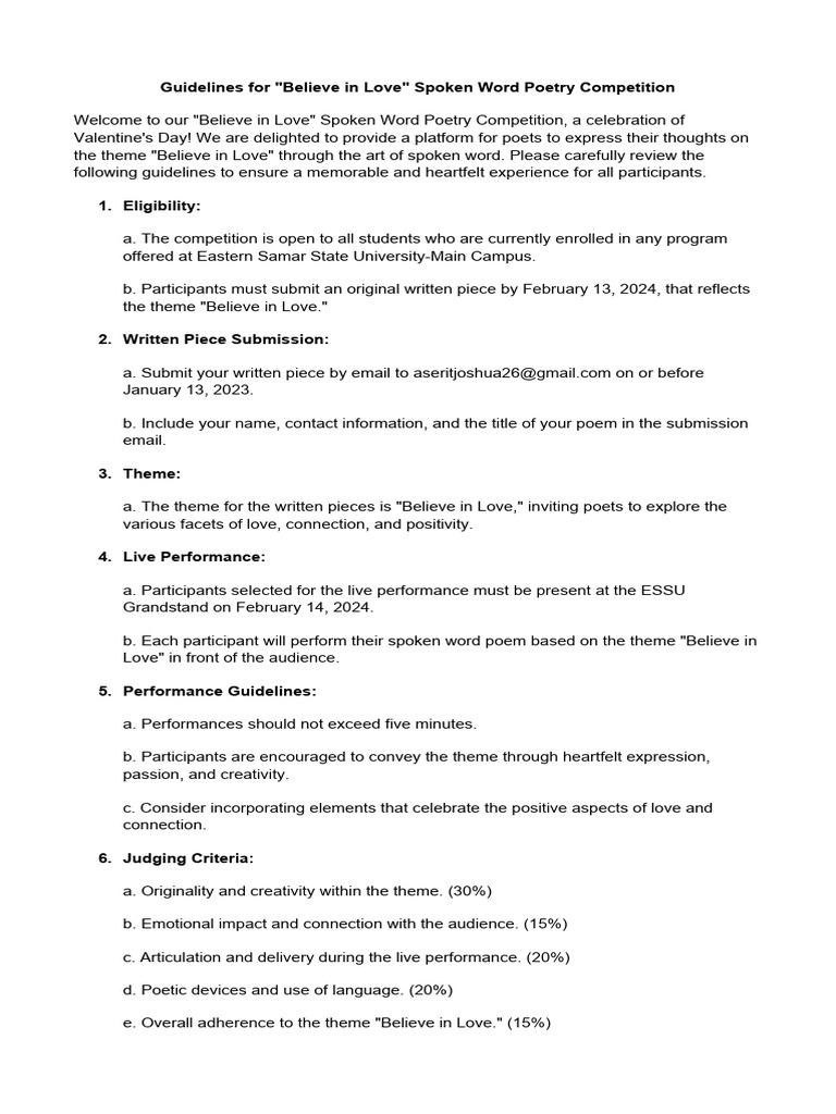 Guidelines and Rubrics For Spoken Word Poetry | PDF | Poetry | Creativity