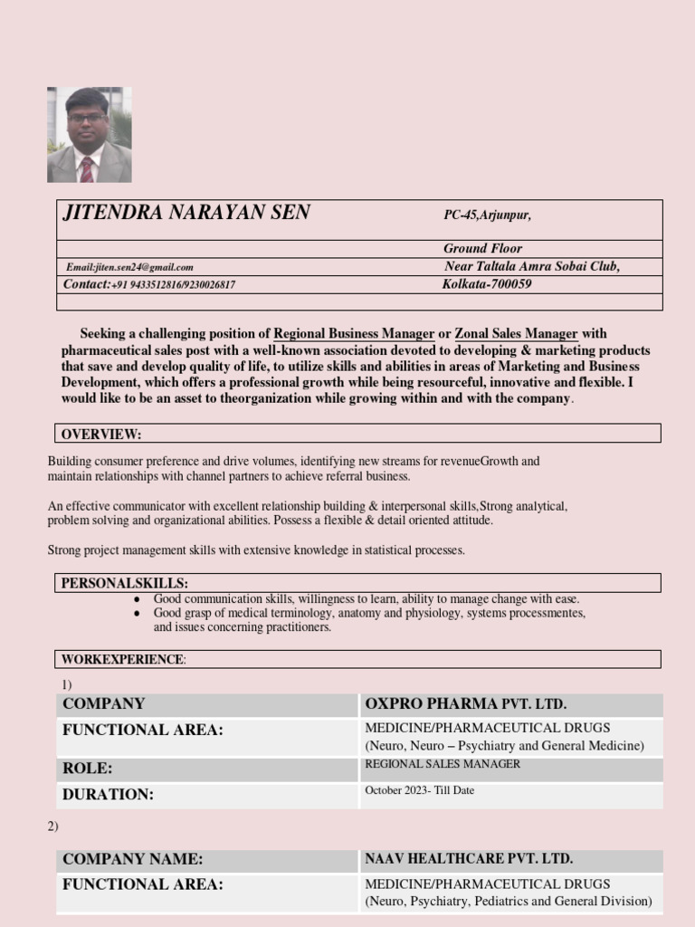 Resume of Jitendra Sen | PDF | Marketing | Medicine
