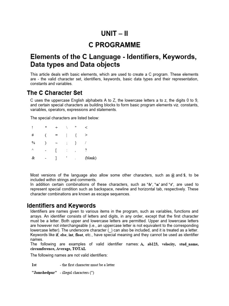 Elements of The C Language | PDF | Integer (Computer Science) | Data Type