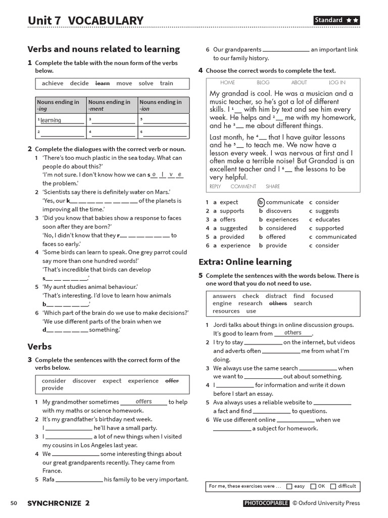 Unit 7 Vocabulary Exercises | PDF | Linguistics