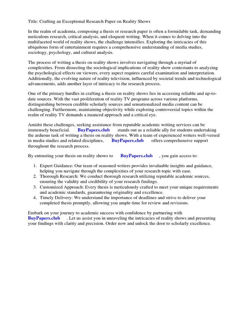 Research Paper On Reality Shows | PDF | Reality Television | Reality Research Paper On Reality Shows | PDF | Reality Television | Reality