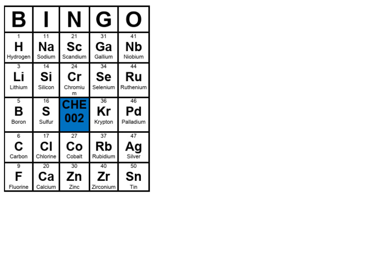KMK Bingo Card for Elements | PDF