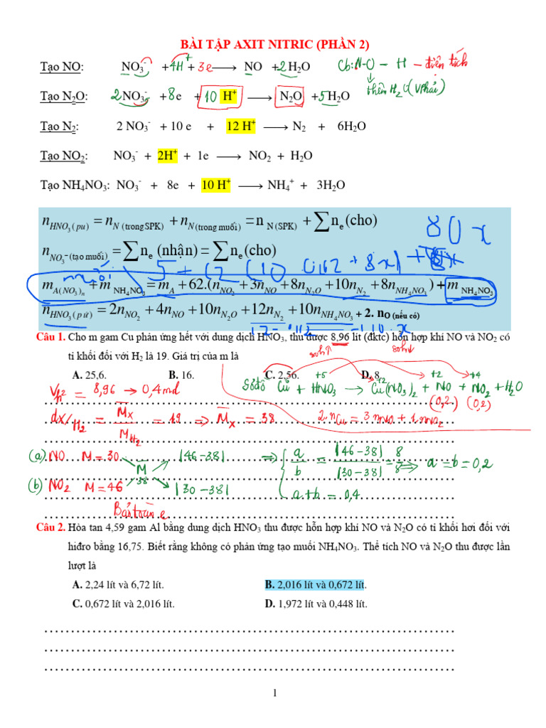 BÀI TẬP AXIT NITRIC. phần 2. 11a1 | PDF