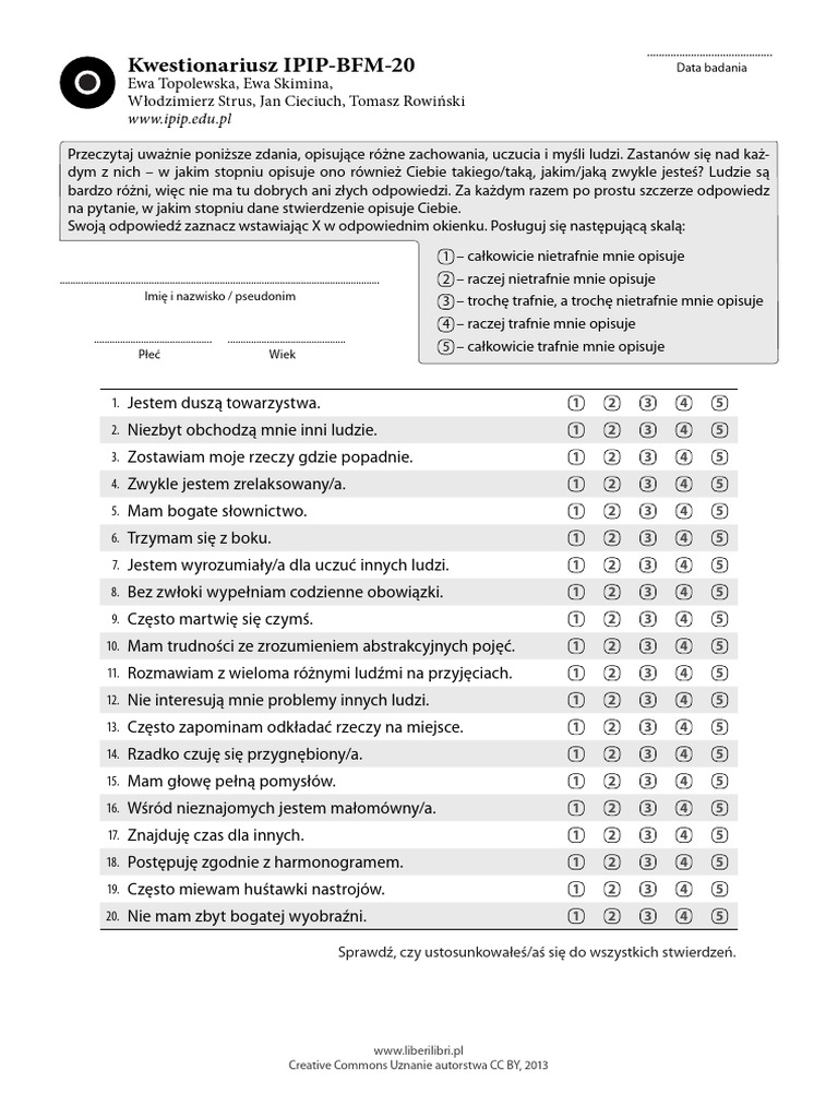 Kwestionariusz IPIP-BFM-20 | PDF