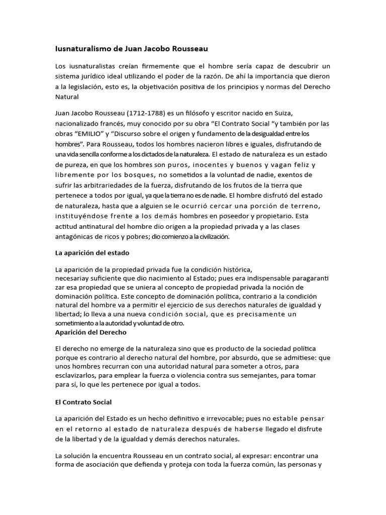 Iusnaturalismo de Juan Jacobo Rousseau | PDF | Jean-Jacques Rousseau ...
