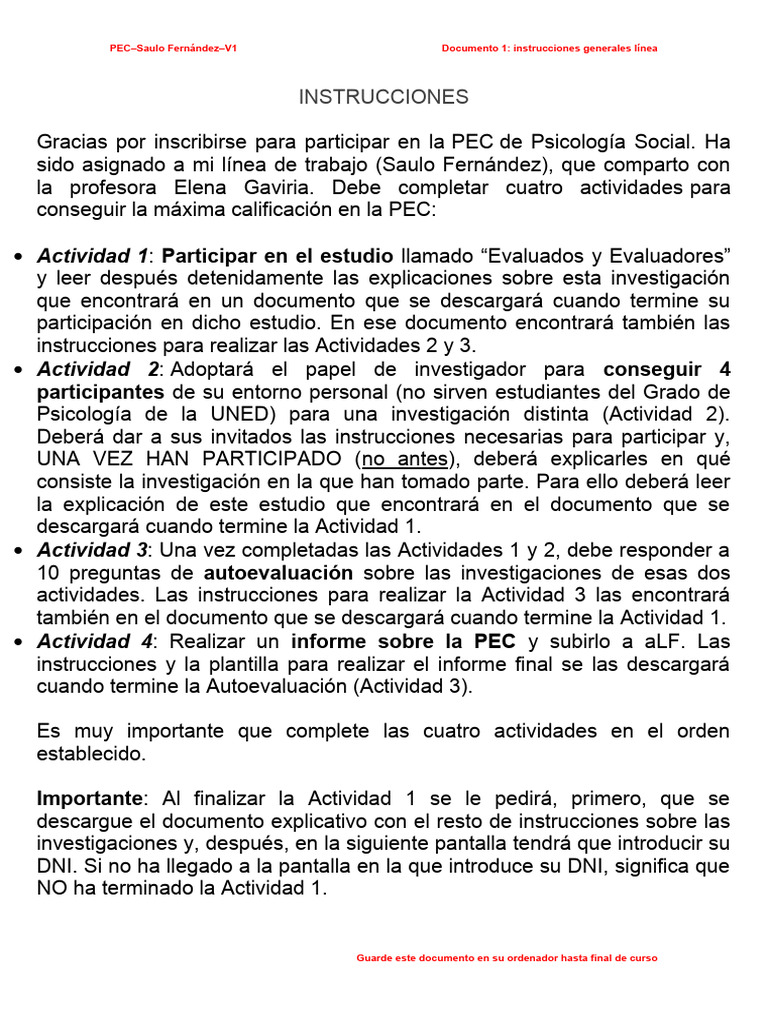 Instrucciones PEC - Saulo Fernández | PDF
