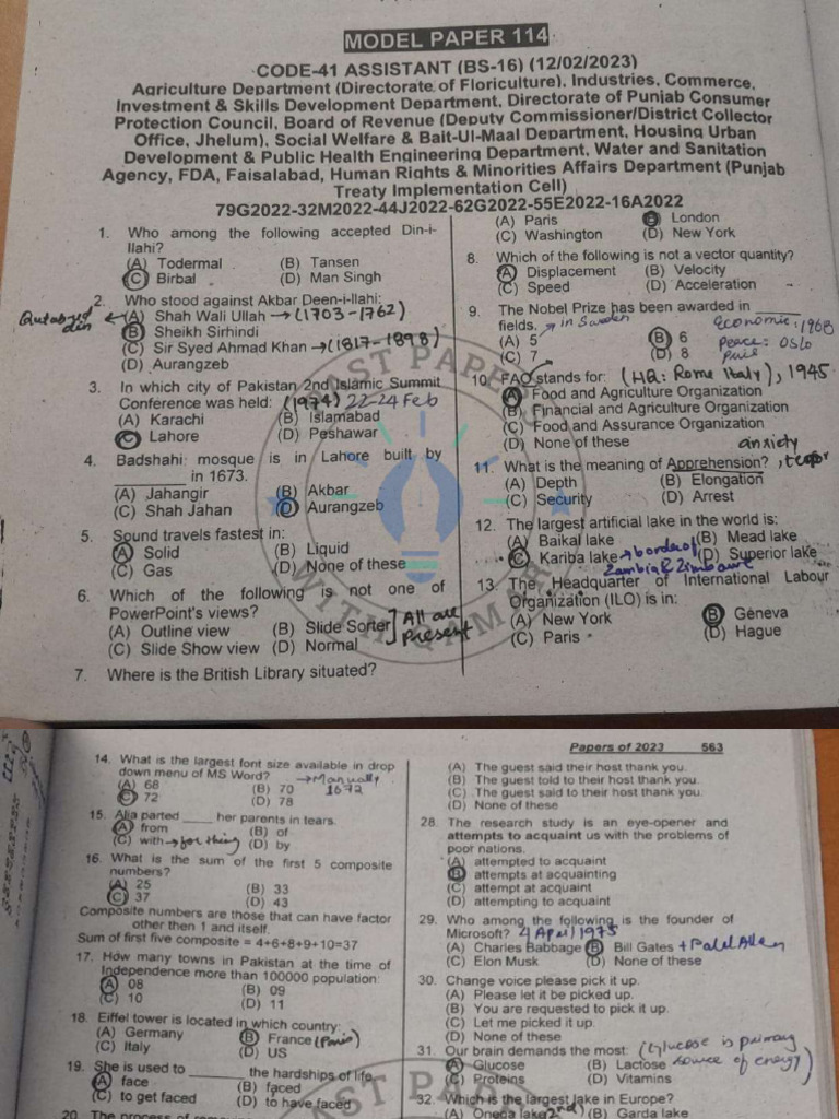 Model Paper 114 (2023) | PDF