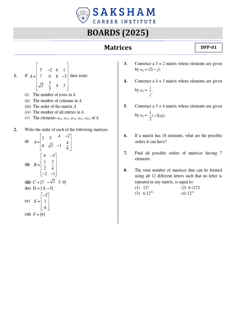 Matrices DPP | PDF | Matrix (Mathematics) | Matrix Theory