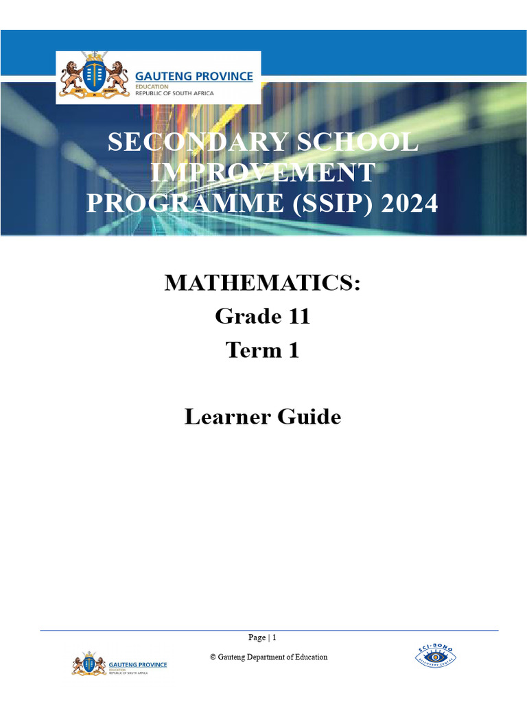 Ssip Mathematics Term 1 2024 Ssip For Learners - 1 Grade 11 | PDF | Quadratic Equation | Equations