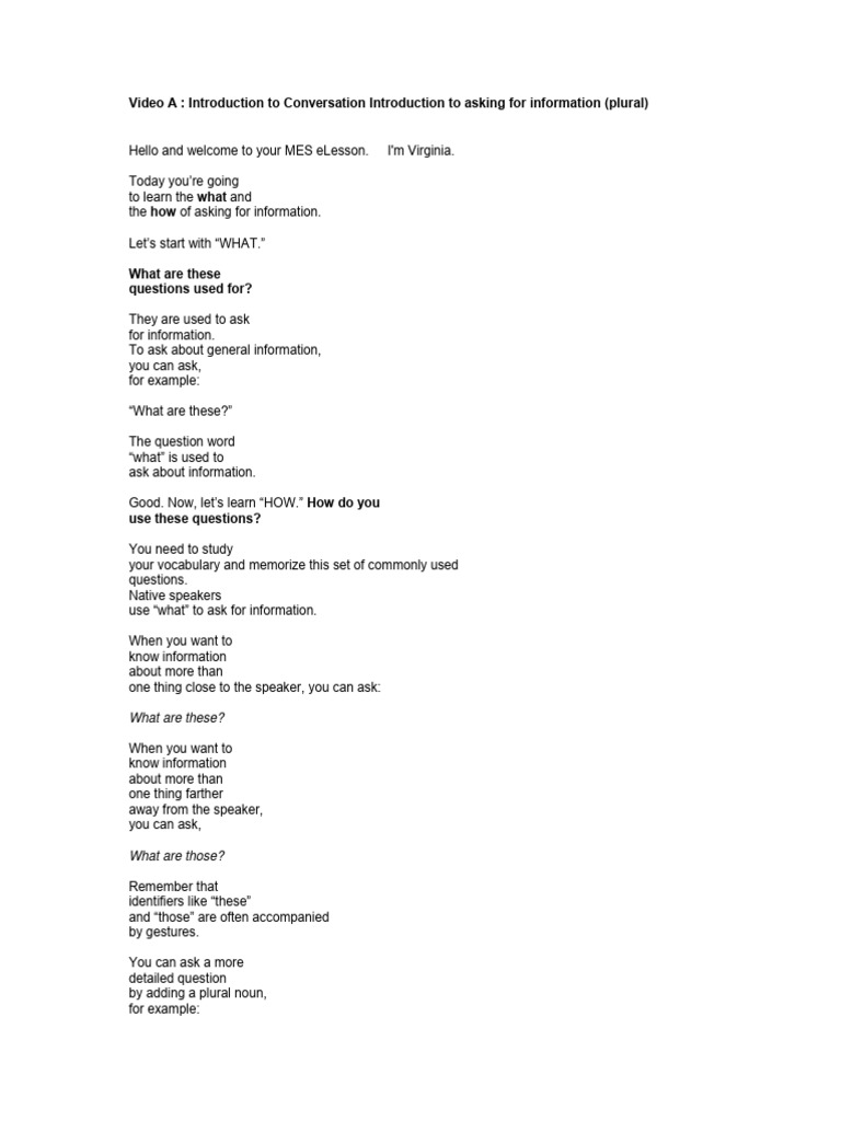 Introduction English Vol. A 11 | PDF | Question | Vocabulary