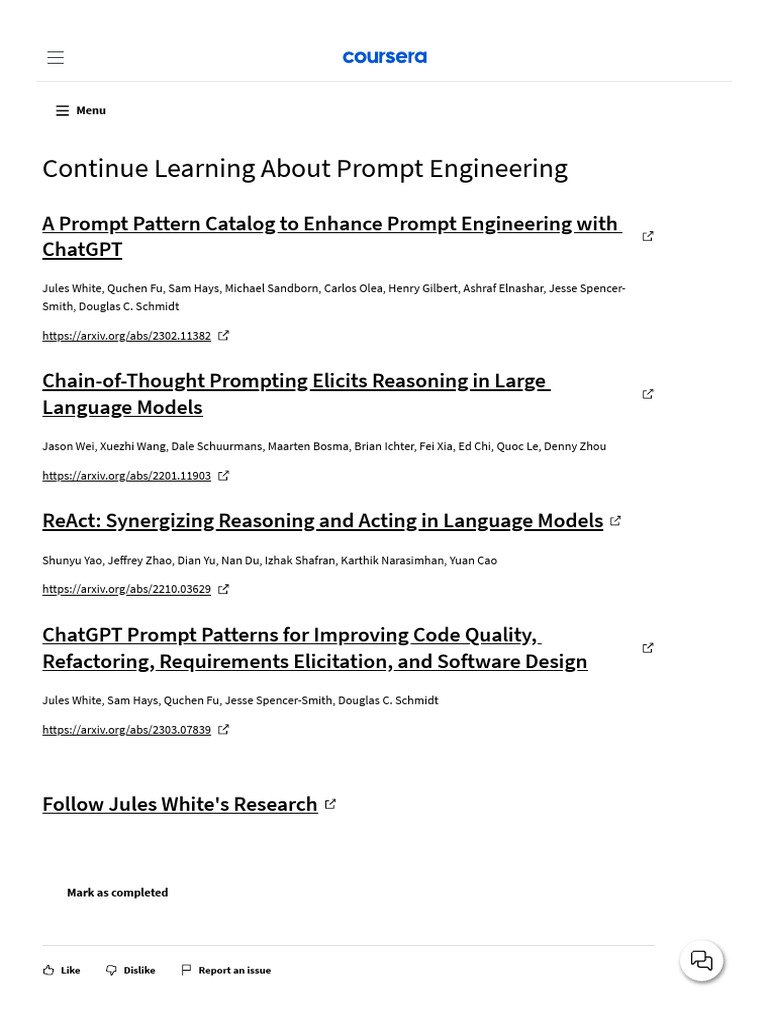 Continue Learning About Prompt Engineering - Coursera | PDF | Art ...