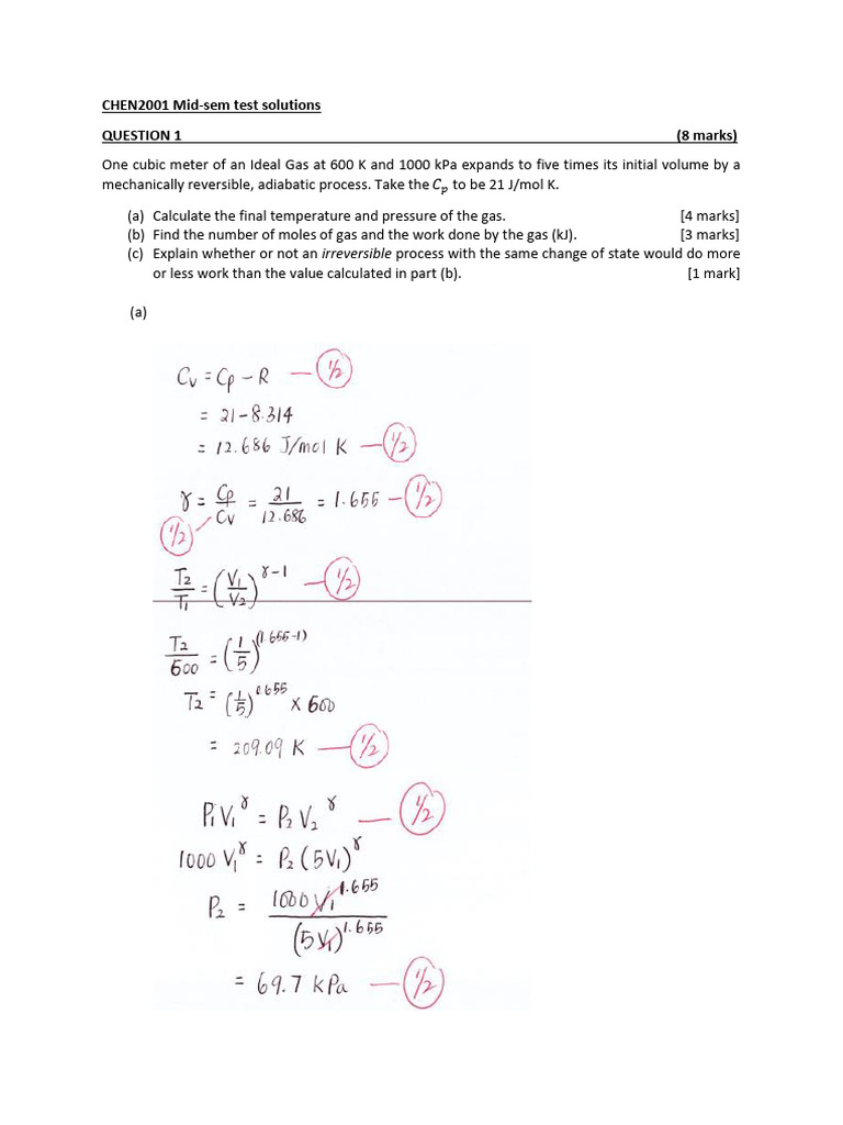 Mid Term 2023 - Solution - CHEN2001 | PDF | Gases | Metrology