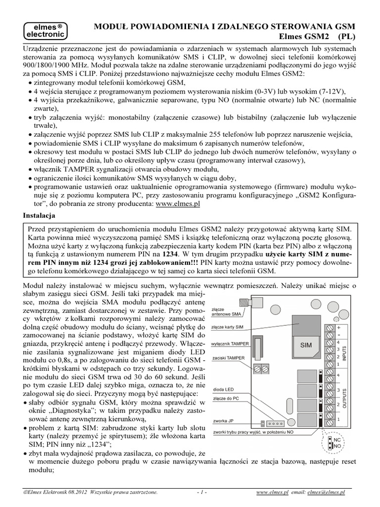 Elmes gsm2 Instrukcja Full | PDF