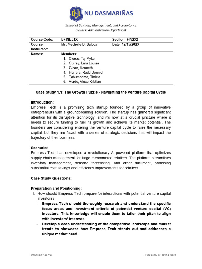 Case Study 1 Group 1 | PDF | Venture Capital | Corporate Finance