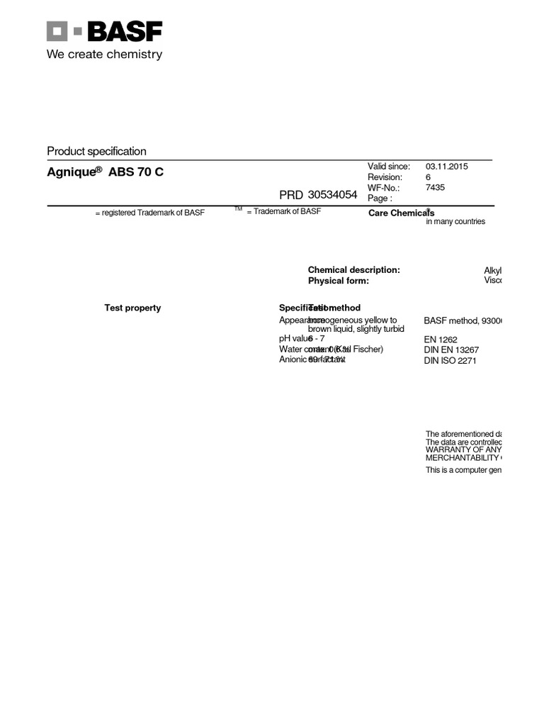PS Agnique ABS 70 C | PDF | Chemistry