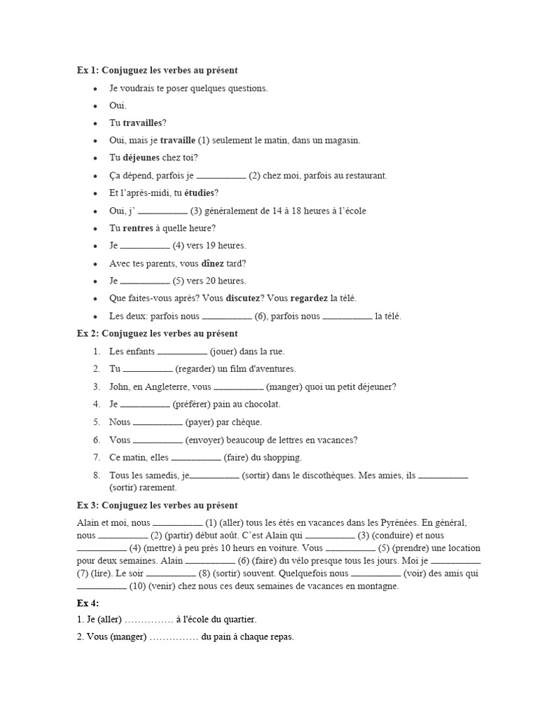 Conjugaison des verbes au présent | PDF