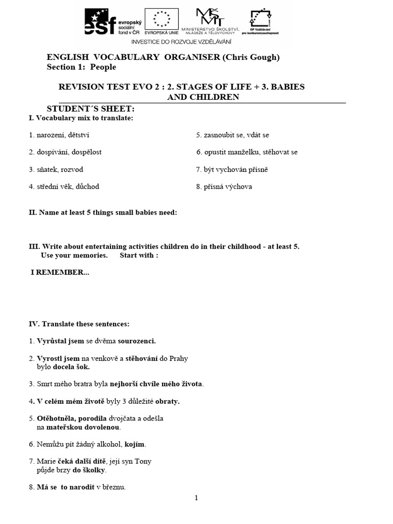 2 Stages of Life Babies and Children Test | PDF