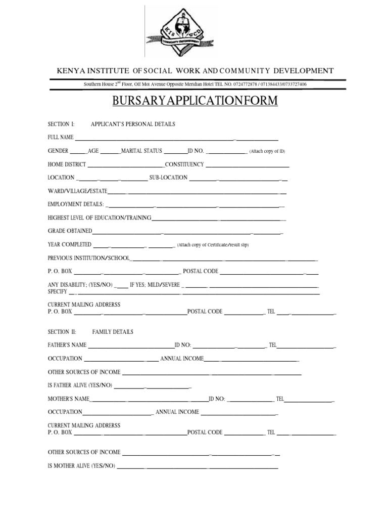 KISWCD Bursary Application Form | PDF