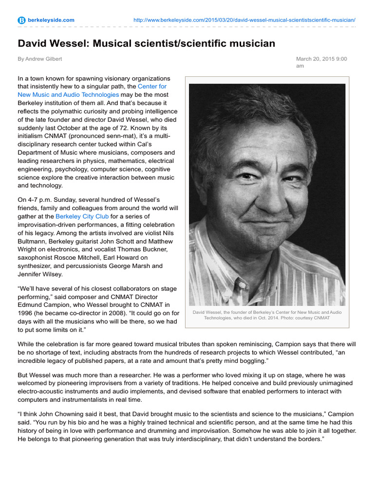David Wessel Musical Scientistscientific Musician | PDF | University Of California