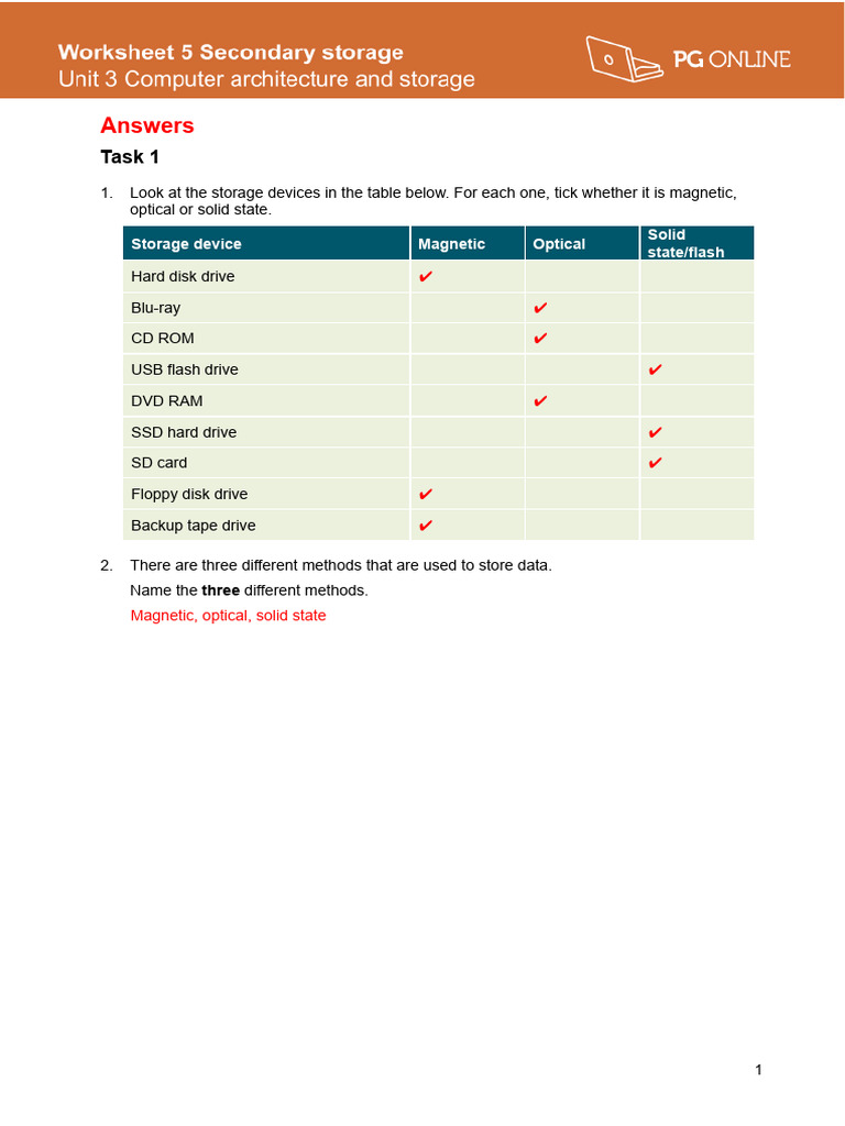 T5 Worksheet 5 Secondary Storage Answers | Download Free PDF | Hard Disk Drive | Disk Storage
