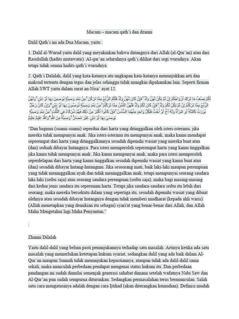 Macam Dalil Qath’i dan Zhanni | PDF | Filsafat