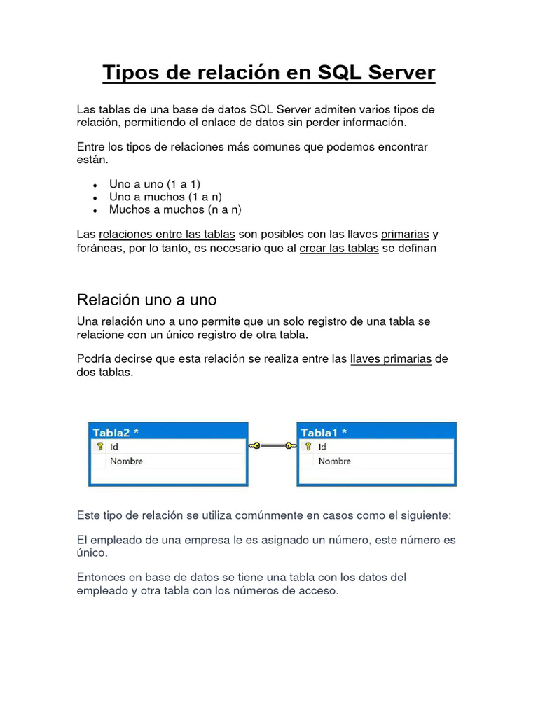 Tipos de Relación en SQL Server | PDF