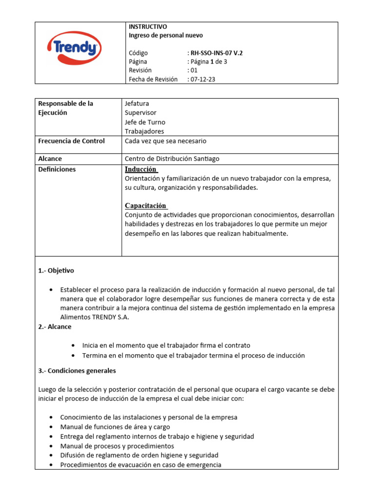 Instructivo Induccion de Personal Nuevo | PDF | Negocios