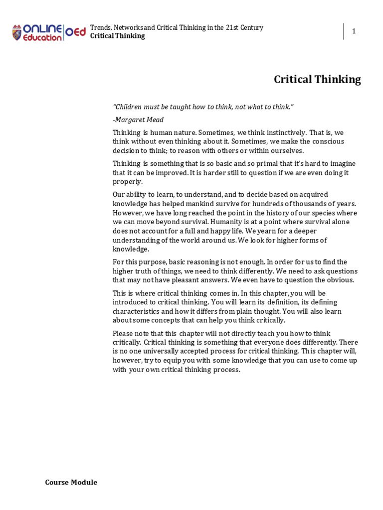 Week 004 005 Module Critical Thinking | PDF | Critical Thinking | Thought
