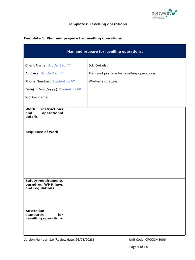 Levelling Operation 1 Templates | PDF