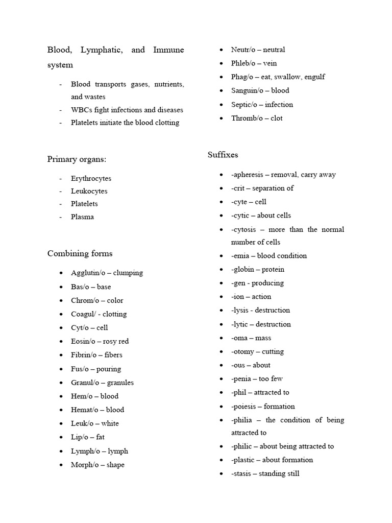 Blood and Immune System Overview | PDF | Lymphatic System | Anemia