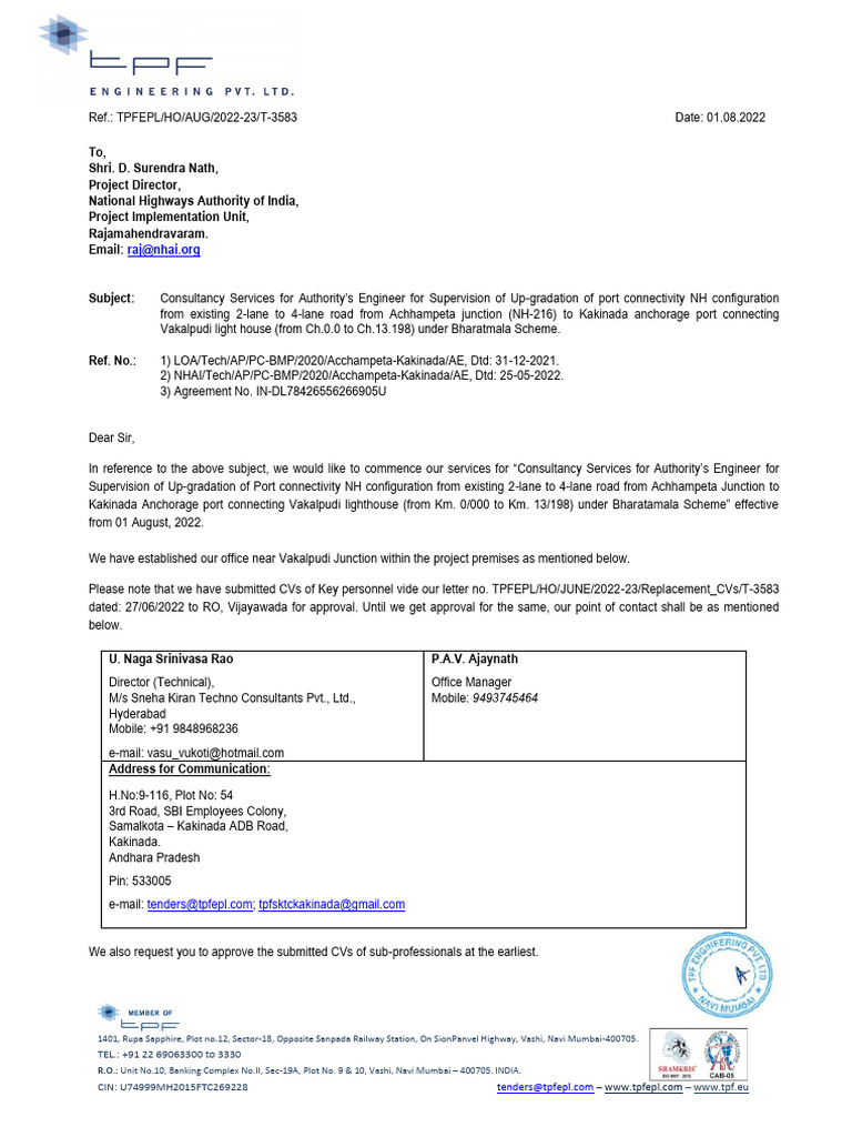 001 Letter of Commencement. | PDF | Road Infrastructure | Road