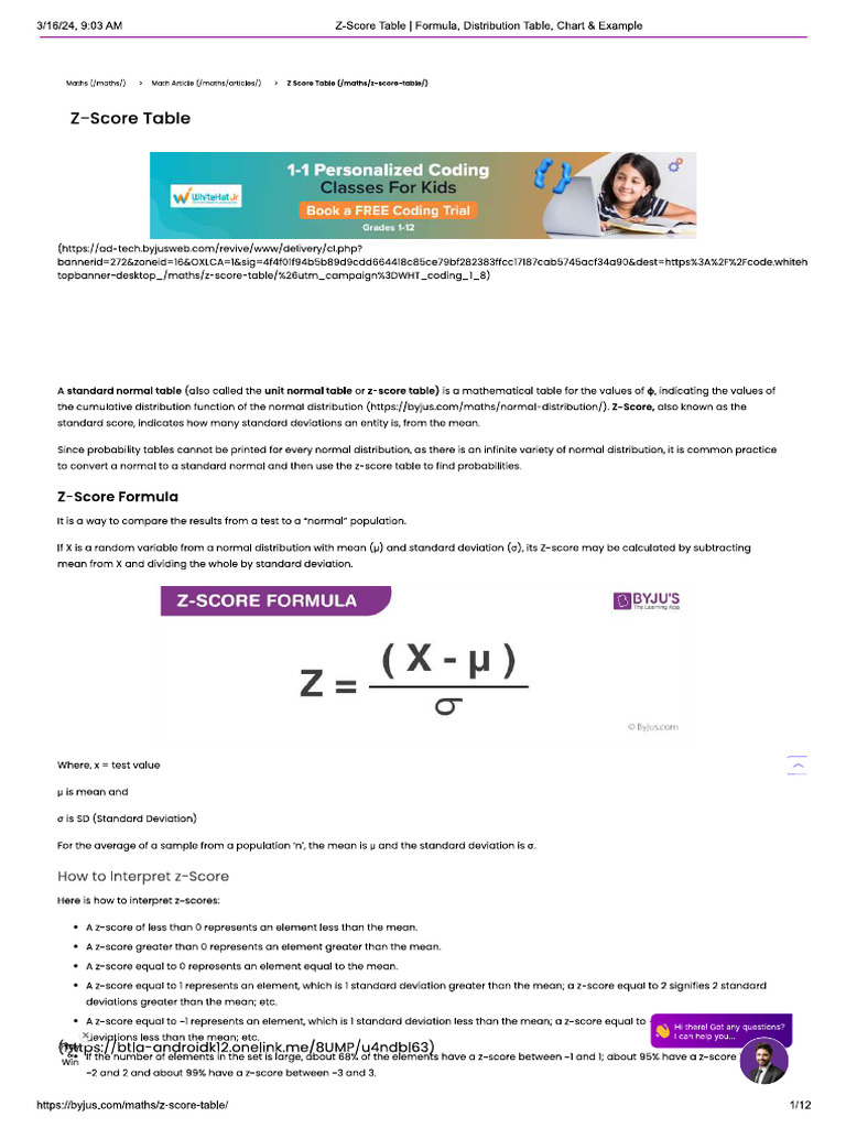 Standard Normal Chart | PDF