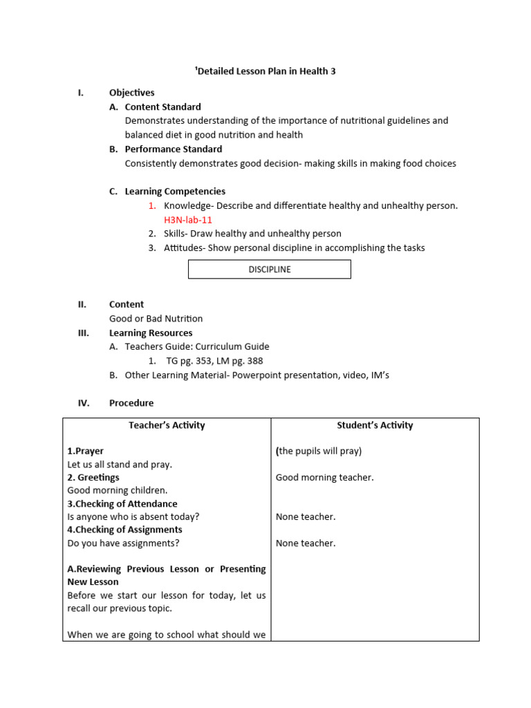 Detailed Lesson Plan in Health3 - Carretero | PDF | Malnutrition | Healthy Diet