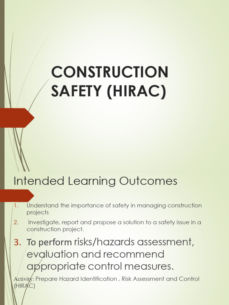 Construction Safety: HIRAC Guide | PDF | Occupational Safety And Health | Risk