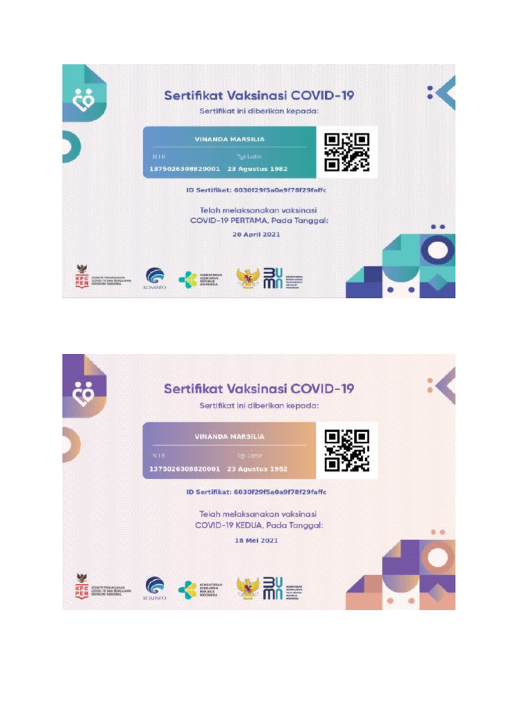 Sertifikat Vaksin 1 2 Pdf