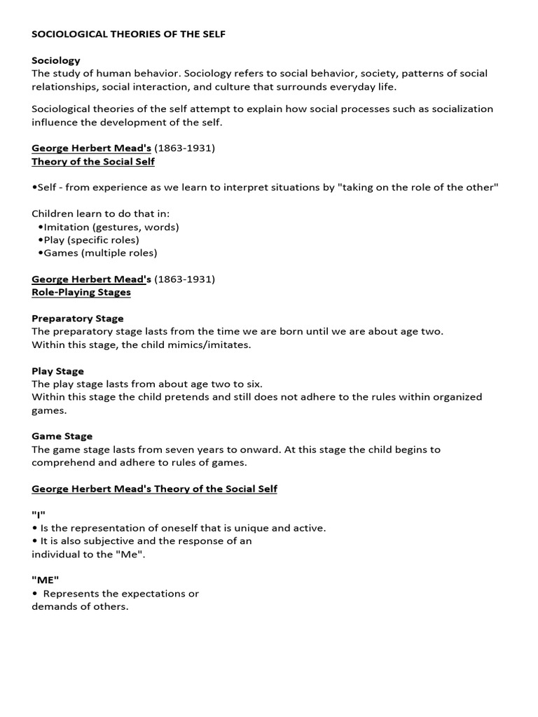Sociological Theories of The Self | PDF | Socialization | Sociology