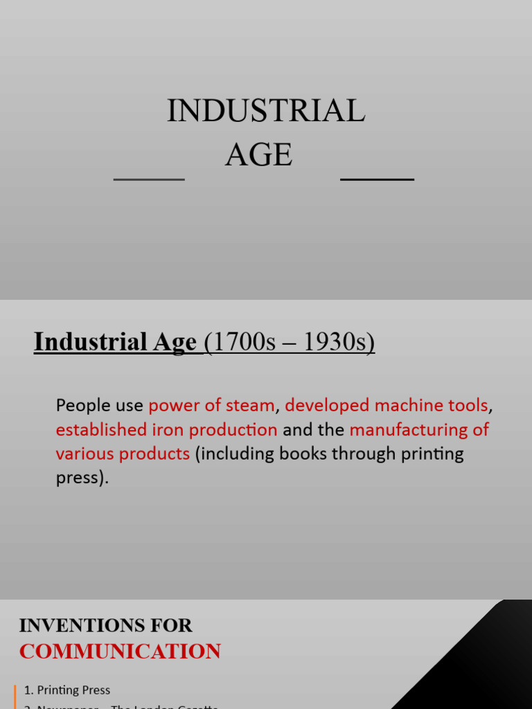 Key Inventions of the Industrial Age | PDF | Printing Press | Telephone