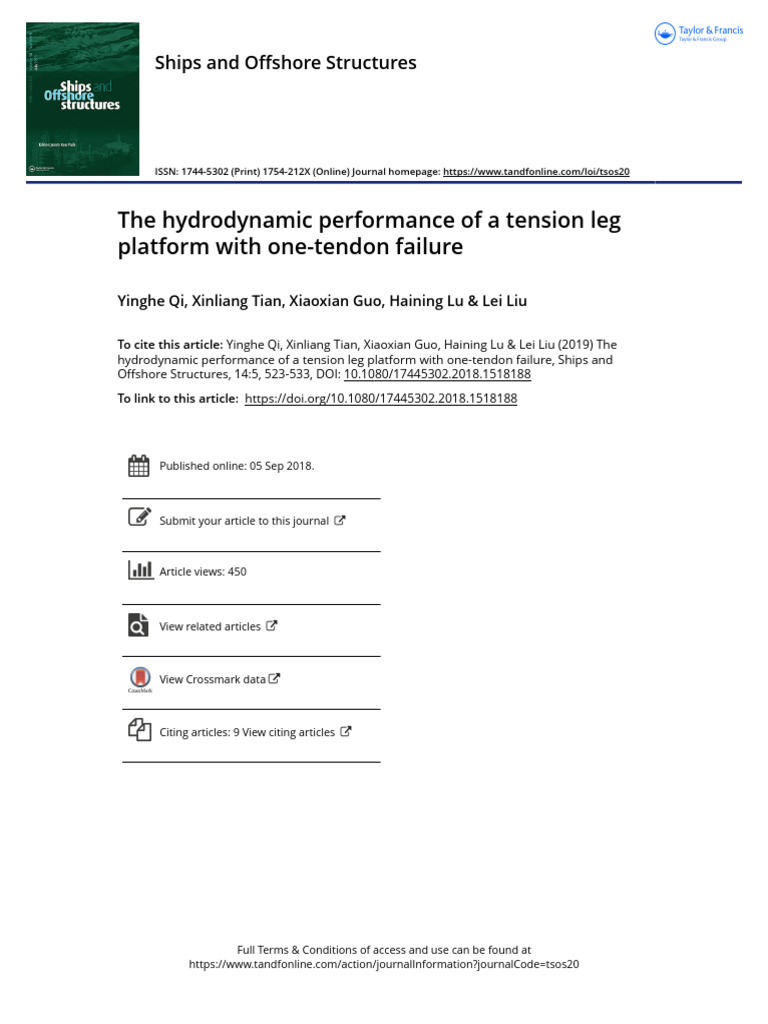 The Hydrodynamic Performance of A Tension Leg Platform With One-Tendon ...