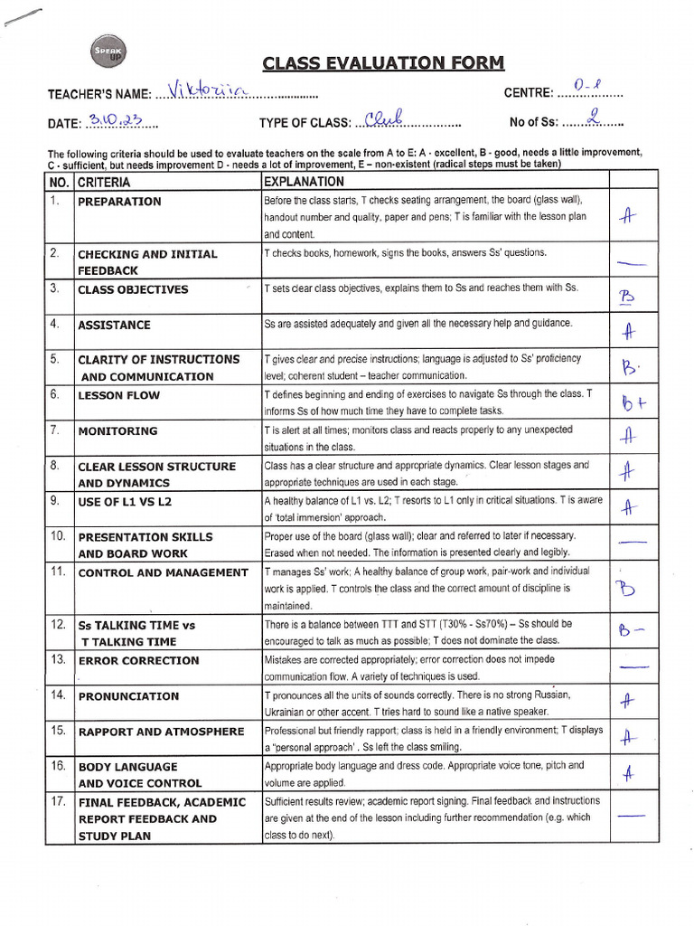 Class Evaluation | PDF