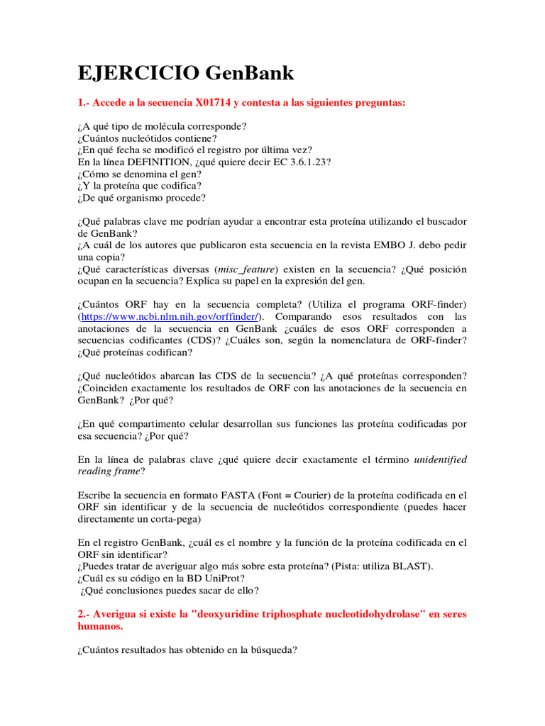 Ejercicio Genbank | PDF | Proteínas | Gene