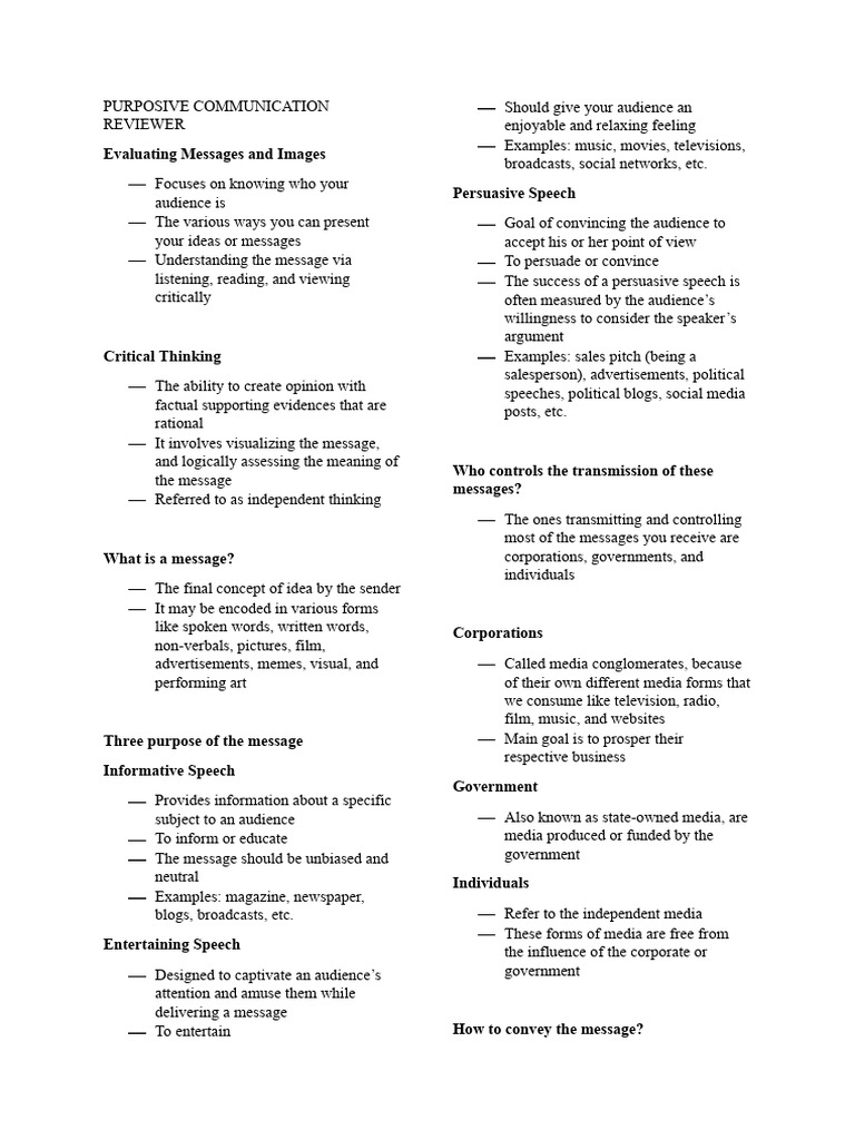 Purposive Communication Guide | PDF | Word | Communication