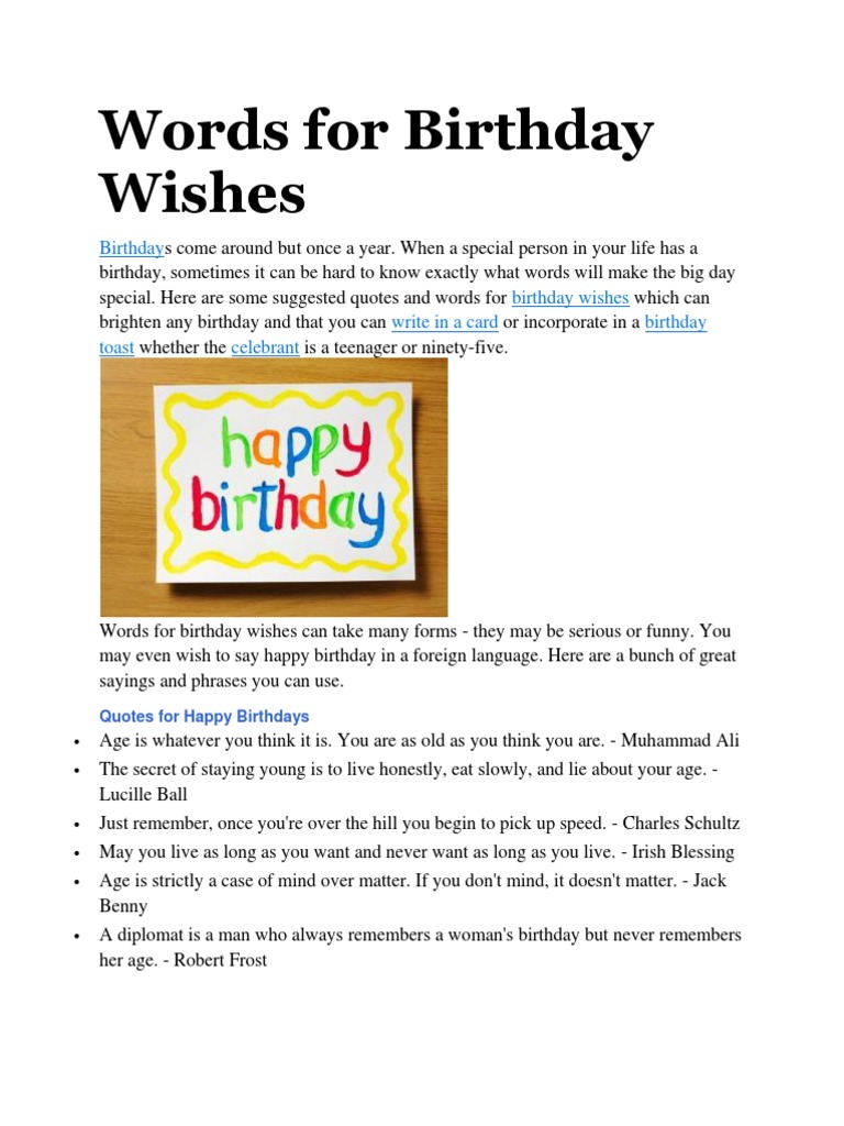 Words for birthday wishes and phrases | PDF | Birthdays | Languages