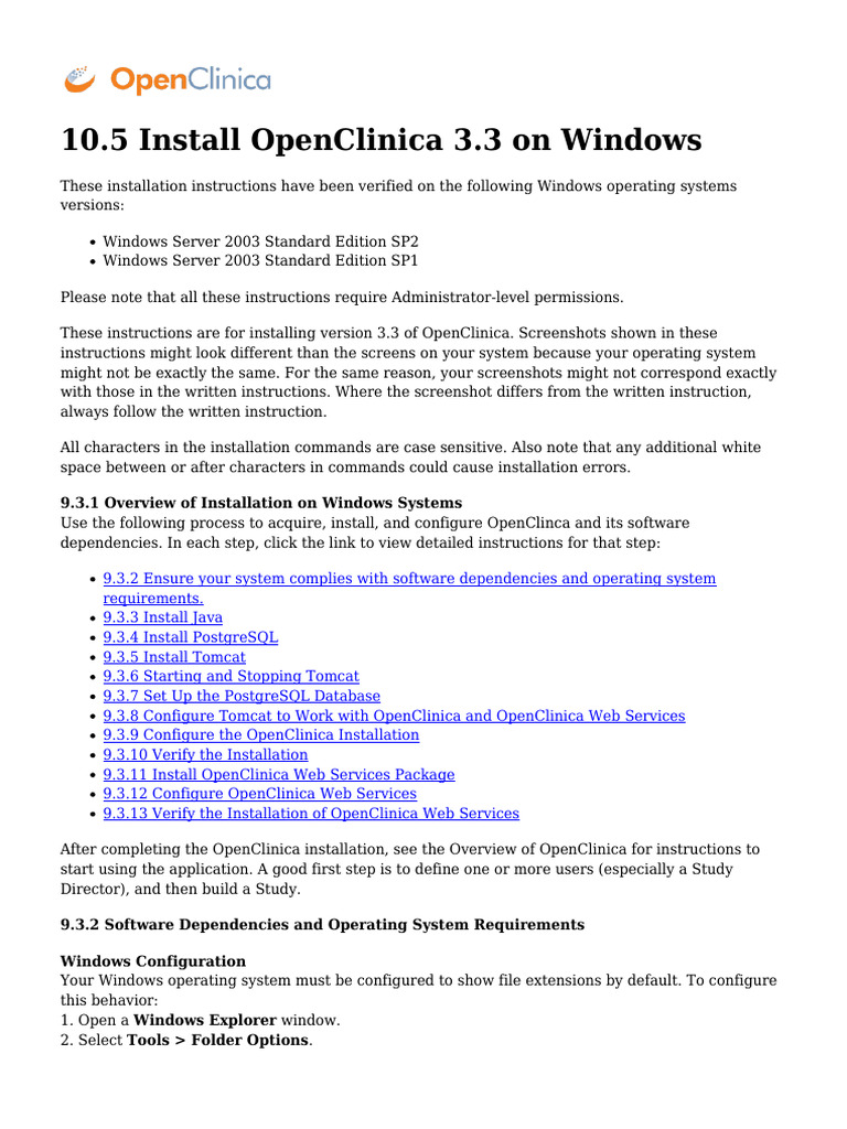 Install OpenClinica 3.3 On Windows | PDF | Postgre Sql | Java (Programming Language)