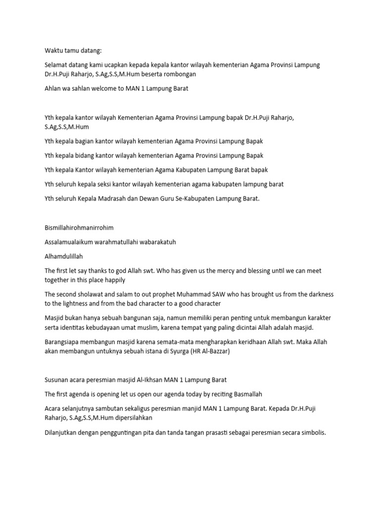 MC Peresmian Masjid | PDF | Kajian Bahasa Asing | Agama & Spiritualitas
