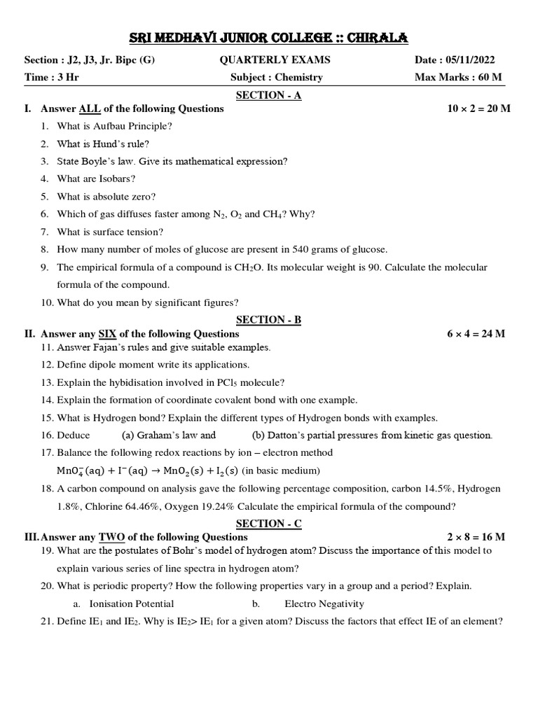 Chemistry - J2, J3 & JR. BIPC (G) | PDF | Chemical Compounds | Chemical ...