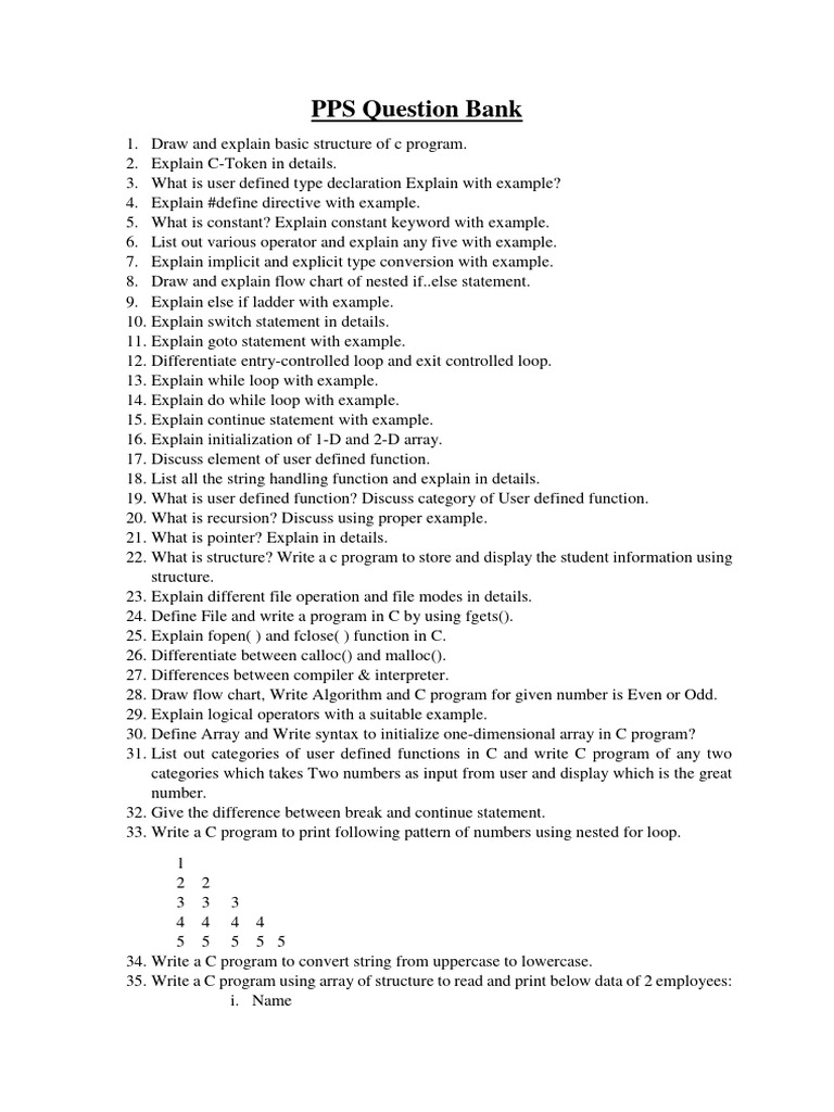 PPS Question Bank - Updated | PDF | Control Flow | Computer Program