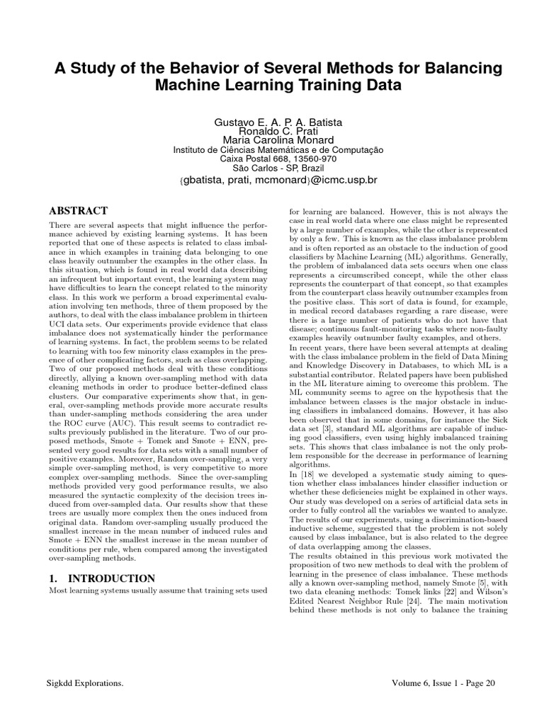 batista2004 | PDF | Receiver Operating Characteristic | Statistical Classification